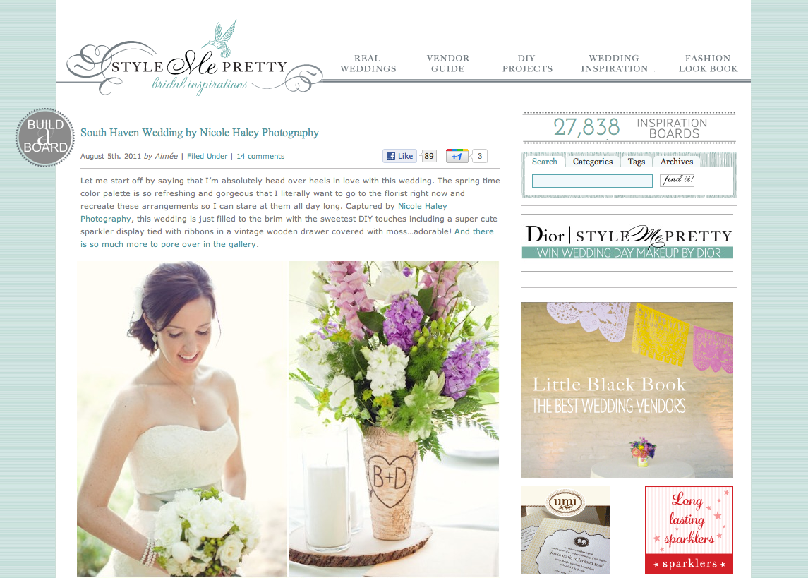 Michigan wedding photographer featured on Style Me Pretty | Nicole ...